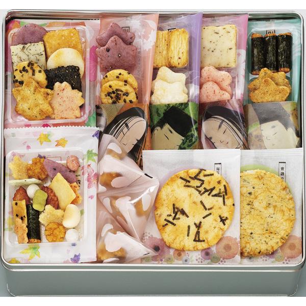 京都宇治に本店を構えるあられ専門店＜宇治式部郷＞。源氏のしらべは、宇治式部郷の代表銘菓いろどり豊かに詰合せました。【セット内容】さくら紅葉　２袋（１袋８ヶ入）、源氏歌あわせ　４袋、月まどか　２８枚（海苔とだし醤油　５枚、揚げ煎餅　４枚、青磯...