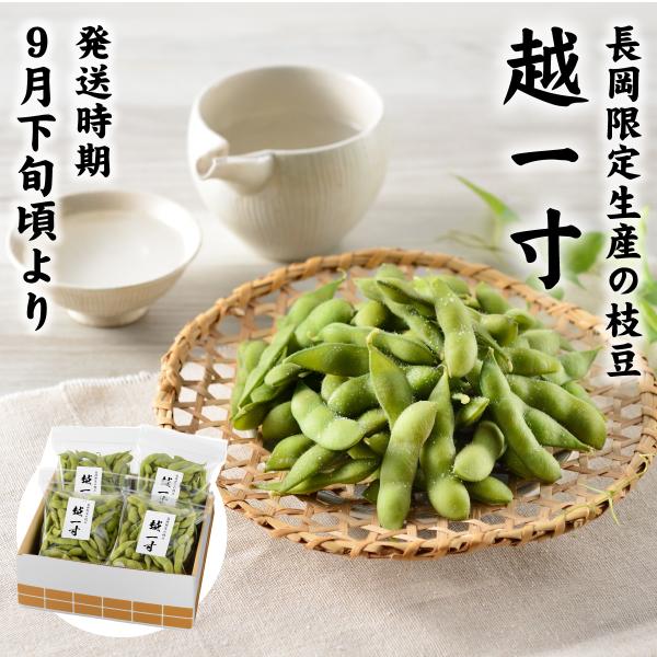 ★枝豆最終便！長岡特産枝豆「越一寸1ｋｇ入」★ご予約承り中！長岡在来枝豆の「肴豆」の中から、小ぶりながら食味と香りが優れているもの選抜し、栽培を繰り返し新品種としてできたのが「越一寸」です。収穫もごく短い期間のためなかなか長岡市外ではお目に...