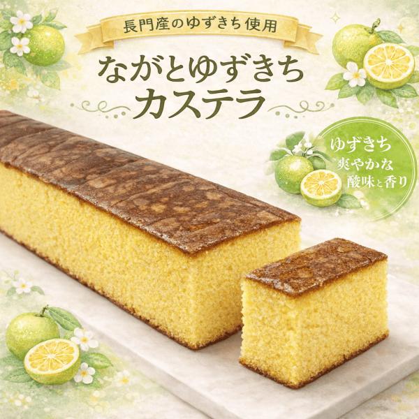 ［名称］カステラ［原材料］鶏卵（国産）、砂糖、小麦粉、餅米飴、長門ゆずきち果汁、蜂蜜／香料［内容量］長門ゆずきちかすてら（ざらめ入り）300g（10切れ）×1本［賞味期限］枠外上部側面に記載（製造日より約3週間）［保存方法］直射日光・高温多...