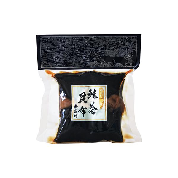 北海道産の上級の昆布で、秋鮭の身を巻き、煮込んだ新潟村上の伝統的な料理「鮭の昆布巻き」です。