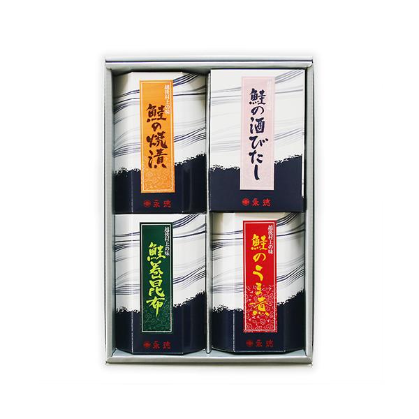 鮭を使った新潟村上の郷土料理を詰め合わせにしました。深みのある味わいをお楽しみください。鮭の酒びたし、鮭の焼漬、鮭巻昆布、鮭のうま煮の詰合せです。◆ 酒びたし 20g×2■原材料：鮭(国産)、食塩、(一部にさけを含む)■賞味期間：常温180...