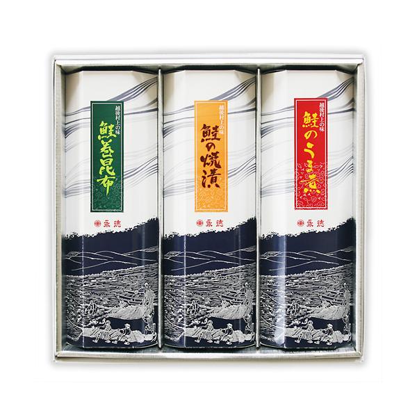 鮭を使った新潟村上の郷土料理を詰め合わせにしました。深みのある味わいをお楽しみください。鮭の焼漬、鮭巻昆布、鮭のうま煮の詰合せです。◆ 鮭の焼漬 餅切り4切パック■原材料：秋鮭(国産)、醤油、砂糖、みりん、日本酒、食塩、酵母エキス、(一部に...