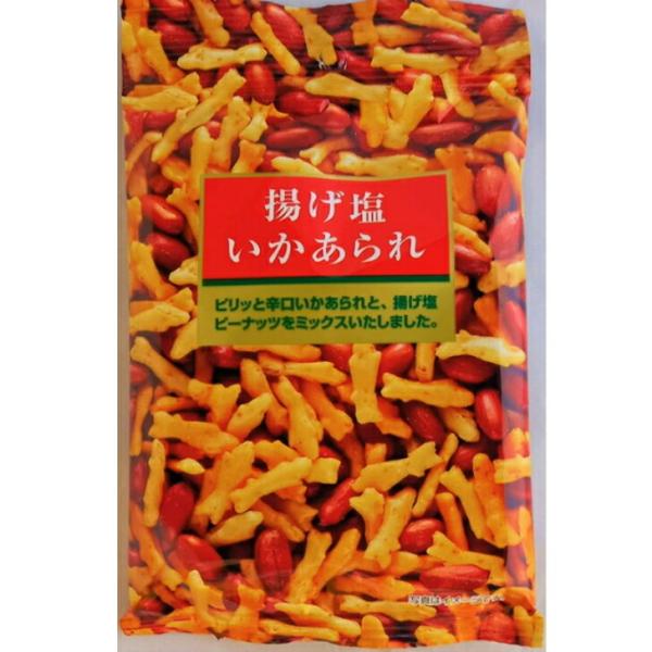 ■商品紹介ピリッと辛口いかあられと、揚げ塩ピーナッツをミックスいたしました。■原材料揚げ塩ピーナッツ（落花生（中国）、植物油脂、食塩）、いかあられ（米（タイ産、国産）、でん粉、植物油脂、いか、食塩、唐辛子、砂糖、たん白加水分解物）／加工デン...