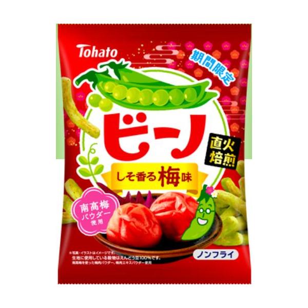 ■情報1香ばしい豆スナック、ビーノの梅味です。生地中の穀物としてえんどう豆を100％使用し、ノンフライの直火焙煎製法で、香ばしい豆スナック、ビーノの梅味です。しその風味に、梅の爽やかな香りと酸味がお楽しみいただけます。■原材料えんどう豆グリ...
