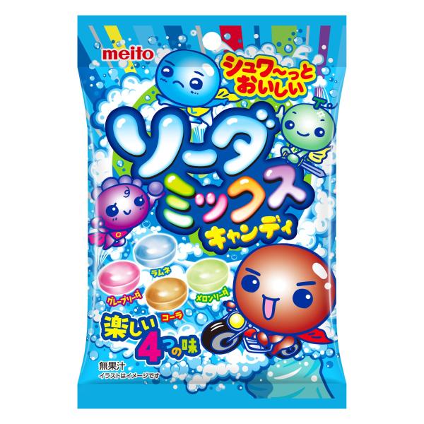 ■商品説明お口にシュワ〜っとひろがる、コーラ、グレープソーダ、ラムネ、メロンソーダの4種アソート。■原材料＜ コーラ＞砂糖（国内製造）、水あめ／酸味料、重曹、香料、着色料（カラメル）＜グレープソーダ＞砂糖（国内製造）、水あめ／酸味料、重曹、...