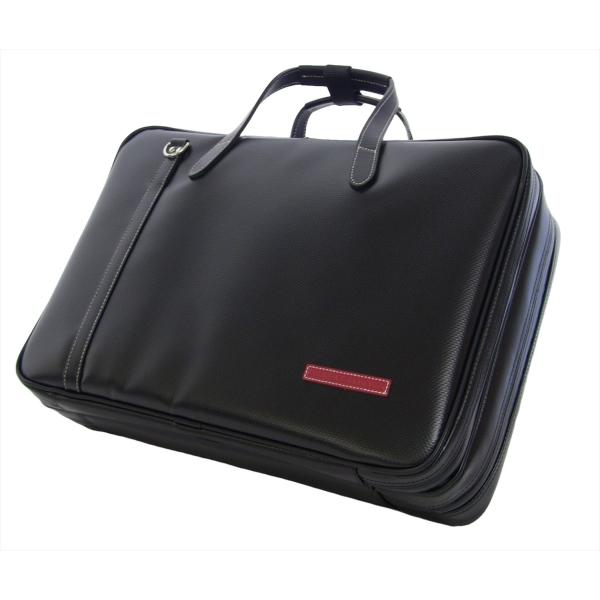 2コンパート ブリーフ ケース「Deniro 2/wf」（フルート・オーボエ・クラリネット対応）マットブラックColorマットブラック / 本革ブラックハンドル・赤革エンブレムスーパーティルトのなかでも超厚手の素材で凹凸のある表面素材、高級...