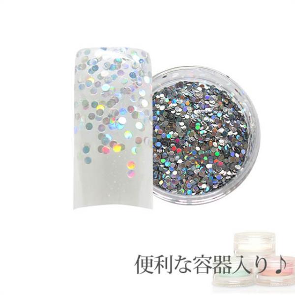 移し替えのイライラ解消！ 便利な容器入りnail for all オリジナルの丸ホログラム♪ジェルネイルにも最適♪ ※サークル断面に製造工程上できた形状不良がみられる物もございます。※ロットにより、若干色に違いがある場合がございます。※製造...