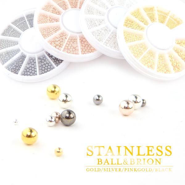 高級ステンレスブリオン＆ボール【4種】　ブリオン　アソート　セット　ネイル美しい輝きを誇る、最高品質の高級ステンレス製ブリオンです。1.0ｍｍサイズのブリオンから3.0mmサイズのボールがケースにまとまり、いろんなサイズを使える♪ゴールド、...