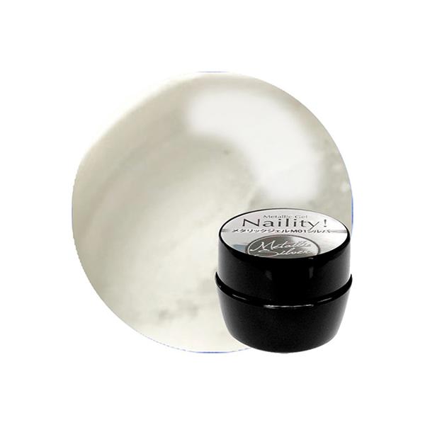 【品番・カラー】M01　シルバーミラーな質感、艶やかな発色でアートにぴったりのメタリックカラージェル。タイプ：ソフトジェルタイプ 硬化時間：UV約1分、LED約30秒内容量：4g