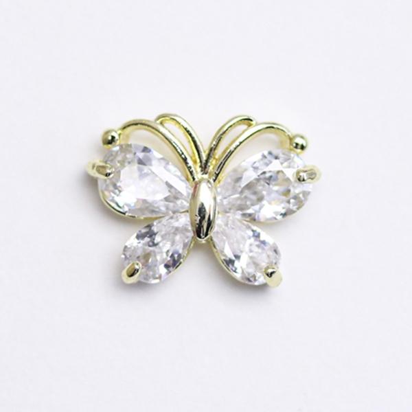ｇｏｌｄ（ゴールド）大人気バタフライパーツ。クリスタルストーンの輝きが可愛い上品でエレガントなパーツです。キラッとした輝きがお好きな方におすすです。３個約１．５ｃｍ