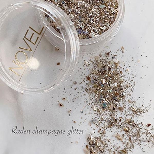 細かなシェルと様々なサイズのシャンパンカラーのラメがミックスされた存在感のあるグリッターです。厚みのあるシェルが混入する場合がございます。グリッターは均等に混ぜてからお好みの量をクリアジェルとミキシングしてご使用下さい。２．５ｇ