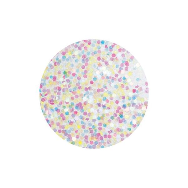 50ccの容器にたっぷり入ったバリューボトル。色落ちしにくいタイプなので、ジェルネイルやアクリルネイルに使え、もちろんトップコートにもOK。サイズ：1mmカラー：オーロラマルチ