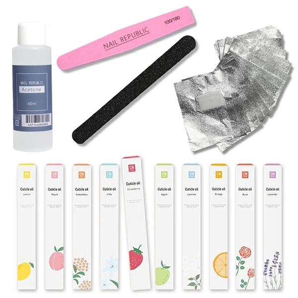 【セット内容】1・国産リムーバー 40ml 2・スポンジファイル 100/1803・リムーバーラップ 20枚 4・ブラックファイル 5・選べるオイル　2ml 仕様方法 ブラックファイルでジェルの表面に傷をつけます。 リムーバーラップにリムー...