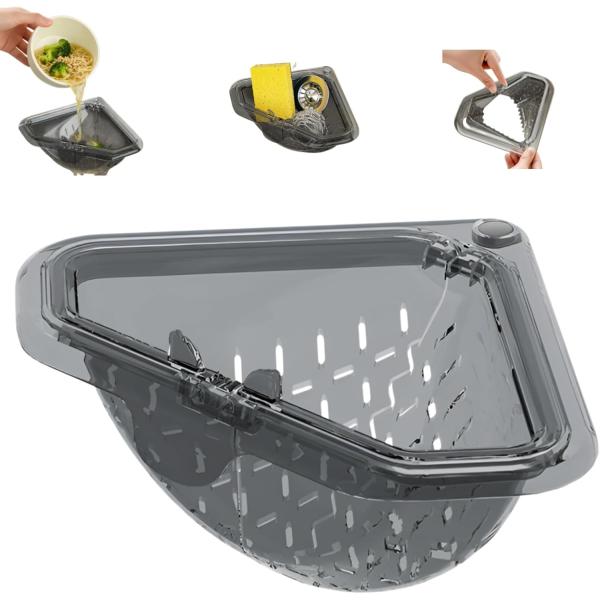 【強力マグネット設計】シンクの角にしっかり固定できるマグネット式。従来の吸盤タイプより安定感があり、滑り落ちや傾きを防ぎます。調理中の振動にも強く、省スペースで設置できるため、キッチンスペースを有効活用できます。【三角コーナー活用設計】シン...