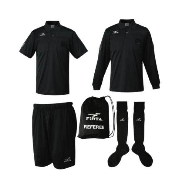 サッカー：FINTA フィンタ フットサル FINTA レフリー 4点セット FT6511 審判/フェアプレイ 半袖 長袖 パンツ ソックス ブラック【爆買】