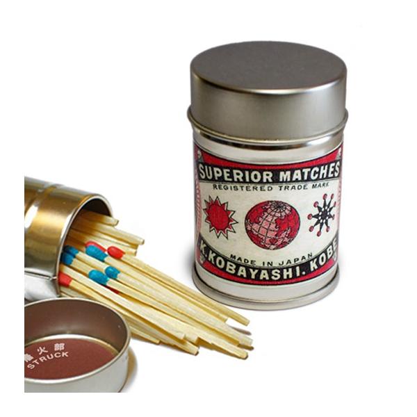 レトロラベル缶マッチ・月シリーズは、防湿効果と安全性を保持できるよう缶ふたの内側にマッチを擦って火をつける側薬を張り、マッチの軸向きは火のつく頭が下になります。