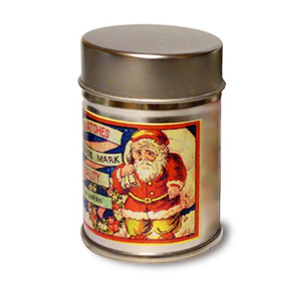 レトロラベル缶マッチ・クリスマスは、防湿効果と安全性を保持できるよう缶ふたの内側にマッチを擦って火をつける側薬を張り、マッチの軸向きは火のつく頭が下になります。