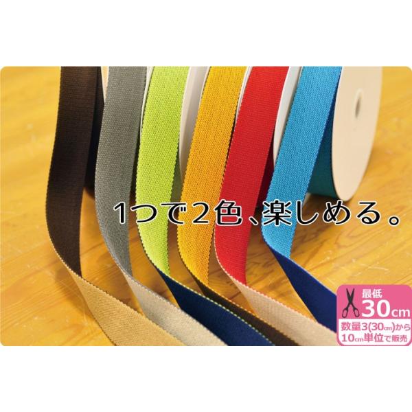 素材：素材はアクリル70％、ポリプロピレン30％※RGRYのみアクリル68％、ポリプロピレン24％、ナイロン8％　【日本製】サイズ：30ｍｍ巾　厚さ約1.5ｍｍカラー：全６色●表示価格は10cmのものです。最低30cmからお求め頂けます。（...