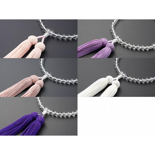 【送料無料♪】数珠 女性用 本水晶 ７ミリ玉 正絹頭付房 (房色：５色) 細桐箱入 京念珠 略式数珠 念誦 レディース 法事 葬儀 お葬式 お通夜 墓参り パワーストーン クリスタル 天然石 本水晶 ☆京都の職人が製作したという証拠である「...