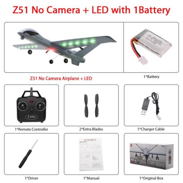 飛行機 ラジコン RC Z51 No Camera＋LED with 1Battery 飛行時間20分間 子供向け color box※商品画像1枚が対象商品です。※説明書は英語になります。色：グレー製品サイズ：40 * 66 * 13CM...