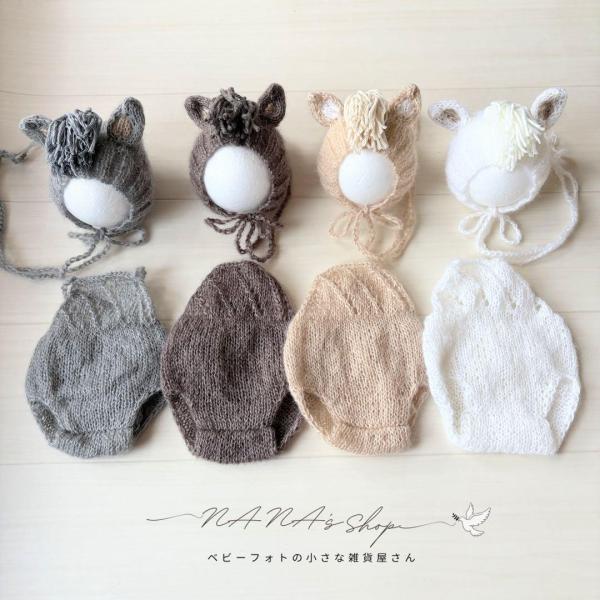 ニューボーンフォトのコスチューム、シンプルな馬ボンネットとロンパースの2点セット。\2026年の午年の年賀状にぴったり?/その他のうま年コスチュームも出品しています?↓↓↓#ななの午年コスチュームホルターネックなので、ベビーちゃんの大きさに...