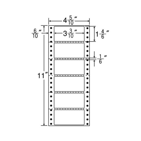 ▼1折りサイズ：横4・5/10インチ×縦11インチ　　　　　　　　　　(114×279mm)▼ラベルサイズ：3・3/10インチ×1・4/6インチ　　　　　　　　　　(84×42mm)▼面付け：6面付▼ミシン目：ヨコ5本▼スペース　左側　　　...
