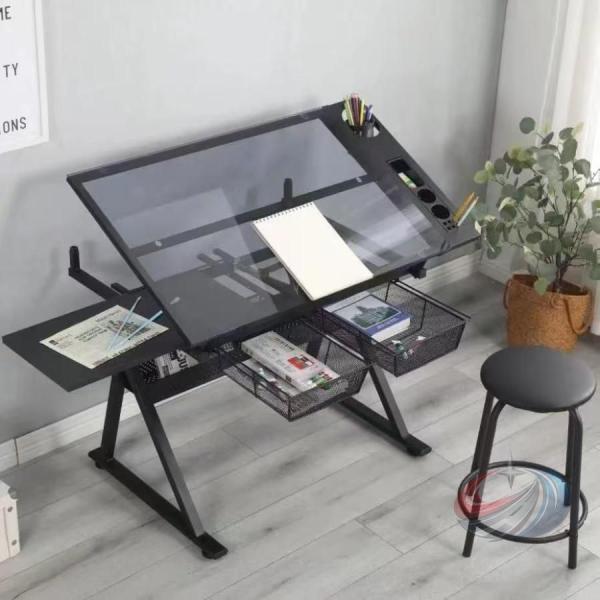 [全体寸法]：96 * 60 * 91センチメートル/ 37.8 * 23.6 * 35.9インチ[素材]：ブナ/竹/ガラス卓上＆パウダーコーティングスチールフレーム。[簡単な角度制御]アーティストテーブルは、0~80°の角度範囲で傾斜させ...