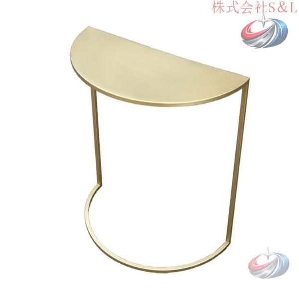 ゴールド アイアンアート コンソールテーブル、 半円 サイドテーブル 寝室 ソファー サイドテーブル スリム C字型 コー??ヒーテーブル、 50CM / 60CM 色 : Gold