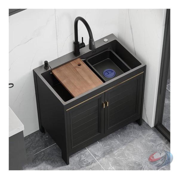 屋外シンク，黒流し台，ガーデンシンク，ステンレスキッチンシンクキャビネット付き，業務用シングルボウル流し台，システムキッチン シンクキャビネット，簡易
