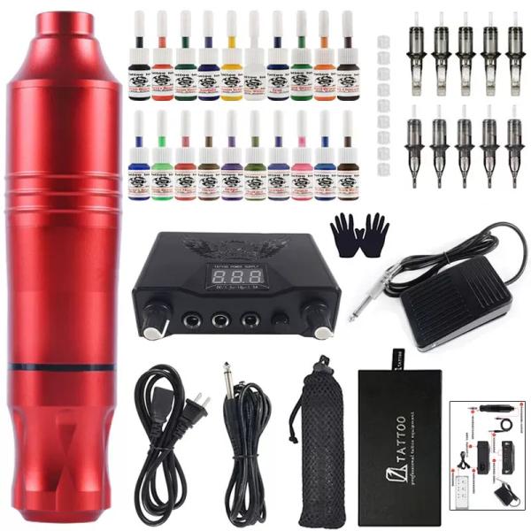 ペン型タトゥーマシンタトゥーセットプロのカートリッジタトゥーマシンペンロータリーセッ 刺青マシン一式 TATTOO 2色可選(着色剤の数はランダムである)