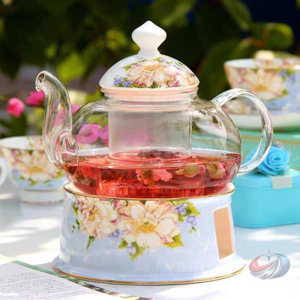 素材:一般磁器（カップ）　ガラス（急須）サイズ:(カップ)径8.5*高さ4.5cm*満水時容量200ml (ソーサー)径15cm (急須)径6.5*高さ13cm*満水時容量760ml (ハートウォーマー)径13.5*高さ5cmセット内容:カ...