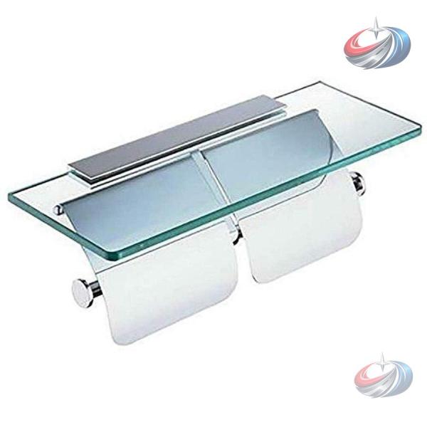 トイレット ペーパー ホルダー ガラス 棚付カワジュン ペーパーホルダー（紙巻器）ガラス棚付ダブルペーパー