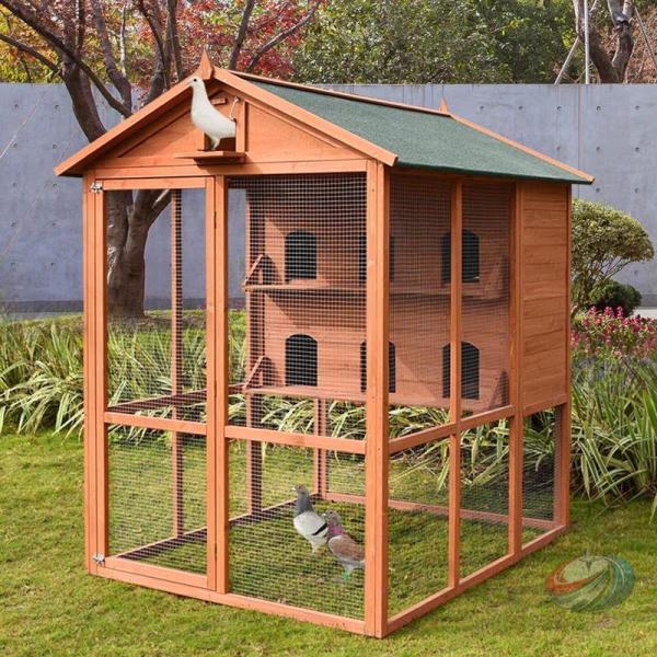 新品 豪華 大型 鳥かご はと 透明なドア 別荘 飼育ケージ 小動物屋外用 組立式 天然杉材 転倒防止 安定性抜群 防腐材 木製