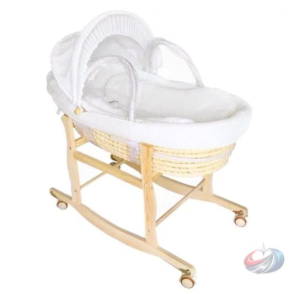 【製品仕様】重量/約7kg 荷重/約25Kg サイズ/上の図に示す【材質】トウモロコシ皮、小麦茎 、山草【セット内容・付属品】 前掛け、布団、海綿敷、日遮る棚、枕、蚊帳、木製クレードルボトムサポート、ホイール【配件材質】バスケット：トウモロ...