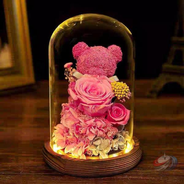 ??【サイズ】：直径12.5cmX高さ19cm　　??【花材】：最高級のプリザーブドフラワーを使用しています（品質保証）　ポット：ガラス　 台座：天然木　 【電池式】:単4乾電池×3個(別売り)??【付属品】：(1)安心してご注文して頂きた...