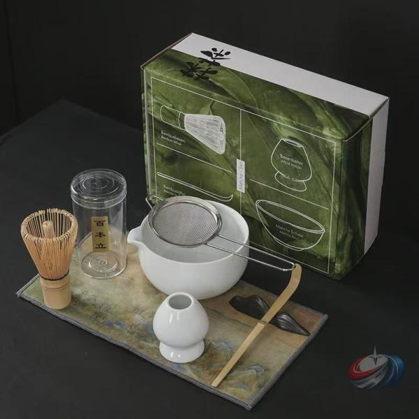 プレミアム抹田セレモニーセット。 7個/セット、内容:: 竹泡立て器1個、竹製スコップ(茶匠)1個、セラミックボウル(茶碗)1個、18オンス、セルメック泡立て器1個。 1 x セラミックスクープスタンド、1 x コットンティークロス(チャキ...