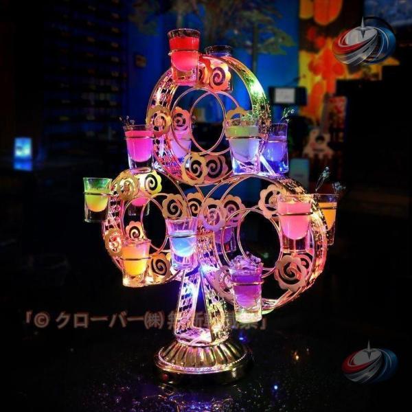 コカボムタワー テキーラ観覧車 ワイングラスホルダー（カップは付属しません）LED酒ボトルの表示棚 トランプ柄の形状デザイン充電式カクテルグラスホルダカラフルな