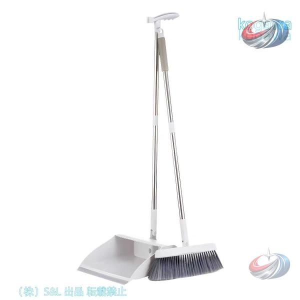 商品名:立式掃除セット 長柄箒 室内 庭 美容室 2点セット 掃き 省50%スペース ちりとり 180°角度調節可能 回転式ほうき 収納便利 組み立て簡単 玄関 北欧 ガーデニング コンパクト収納 ほうき 塵取り 屋外 事務所 学校 掃除用...