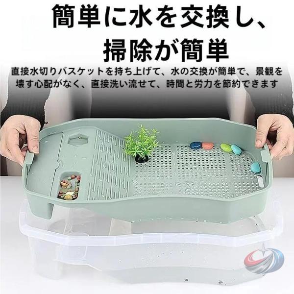 亀の水槽 亀ケージ カメ 飼育ケース 大きい ボックス カメ槽 滑り止め 休憩プラットフォーム 脱出防止 爬虫類 両生類用 亀の楽園 水族館 両生類用品 亀