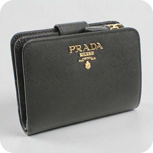 プラダ 二つ折り財布 二折財布 レディース ブランド サフィアーノ レザー 1ML018 PRADA ブラック