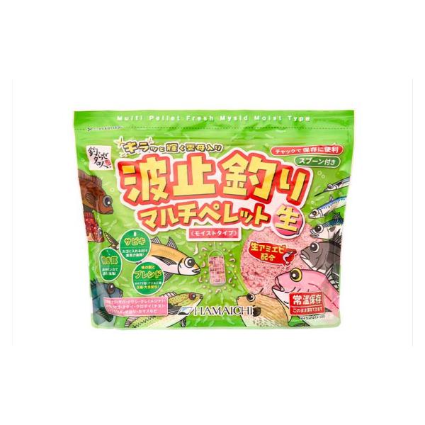 波止釣りマルチペレット（生）モイストタイプ生アミエビの旨味とキラッと輝く雲母が、魚を寄せる・釘付けにする！解凍不要ですぐに使える、新世代の万能型”生”集魚エサ強烈な匂いによる嗅覚への訴求だけでなく、水中でキラッと輝く”雲母”を配合することで...