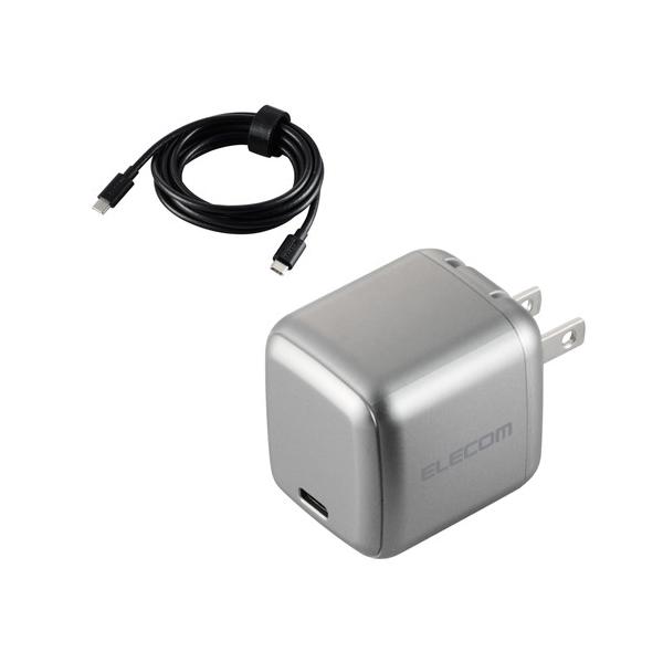 【USB Type-C コンセント 充電器 PD 70W PPS USB-C×1  小型 GaN II 採用 C-Cケーブル付属 グレー ACDC-PD8970SGY】 検索キーワード:エレコム|ELECOM ケーブル|電源ケーブル メーカ...