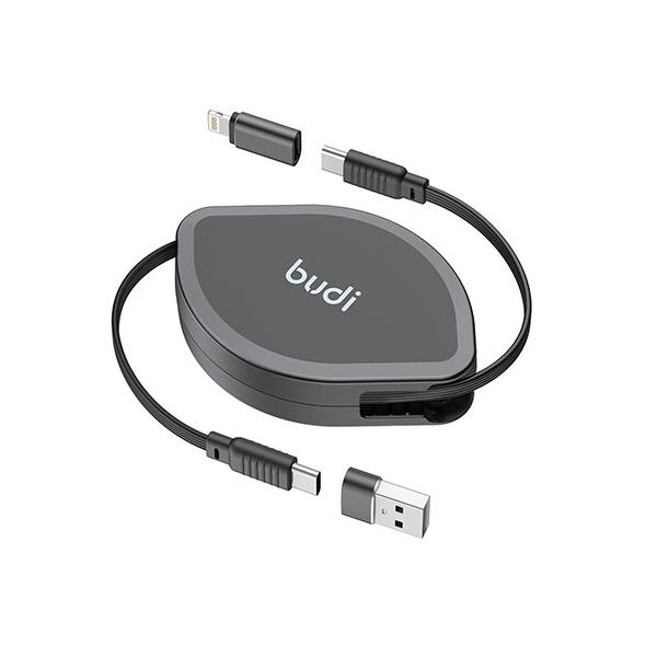 【握り心地の良い独特な形状の本体が特徴。リール式で100cmのUSB-Cケーブル(65W)がとても便利、中にはUSB-A、Lightning、2つの変換アダプターが収納可能、日本モデルにはmicroUS】 検索キーワード:　 モバイルアクセ...