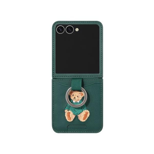 【DESIGN SKIN ベア刺繍カードポケット付きケース for Galaxy Z Flip7 グリーン】 検索キーワード:DESIGNSKIN モバイルアクセサリー（ケース／カバー）|　 メーカー型番:DSK28048GZFP7