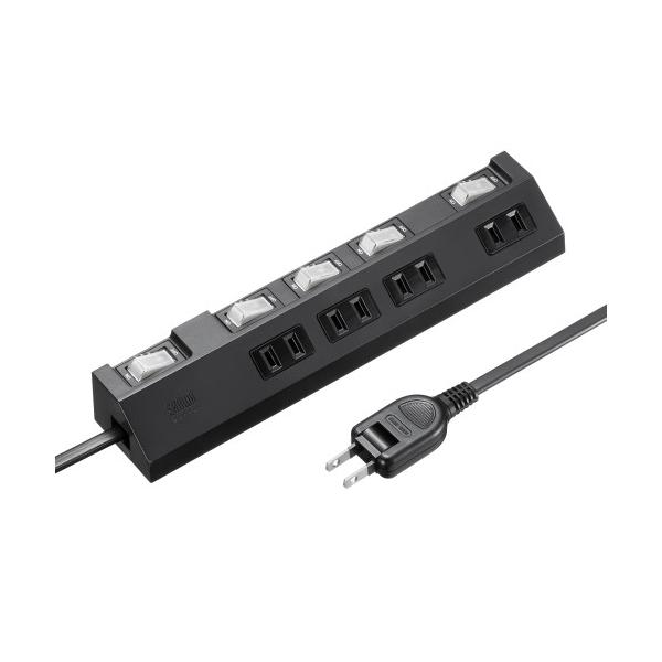 【差込口が斜めで差込やすく、個別スイッチが付いた節電対策に役立つタップ。】 検索キーワード:サンワサプライ|SANWA SUPPLY ファシリティ関連|電源タップ メーカー型番:TAP-S29-3BK TAPS293BK