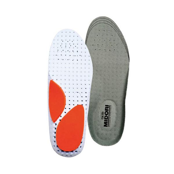 【かかとクッションが、かかと部の衝撃を効率的に吸収します。土踏まず部分のクッションが、疲労防止に貢献します。】 検索キーワード:ミドリ安全 衣料／雑貨|　 メーカー型番:E-01-S E01S
