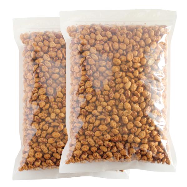 小粒の落花生に薄く生地を捲き、特製の濃厚しょうゆだれで仕上げました。軽い口当たりと深みのある味、ほんのり残る唐辛子の辛さでお酒がすすむ事からこの名が付けられました。商品名：おつまみ豆1kg×2袋名称：豆菓子原材料名：落花生、小麦粉、寒梅粉ミ...