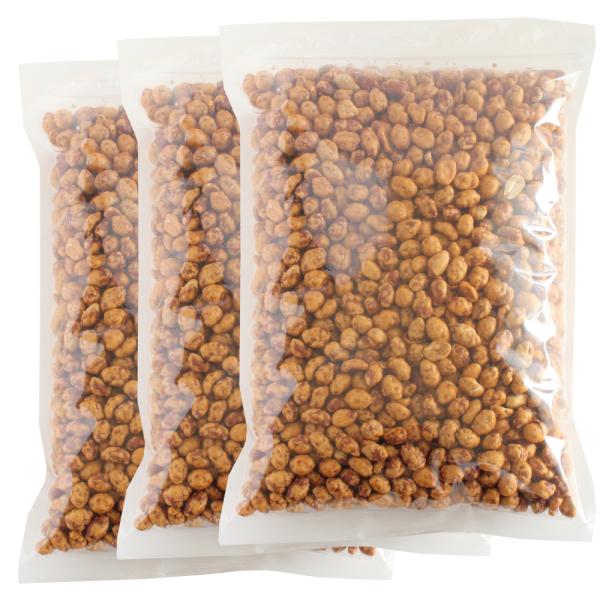 小粒の落花生に薄く生地を捲き、特製の濃厚しょうゆだれで仕上げました。軽い口当たりと深みのある味、ほんのり残る唐辛子の辛さでお酒がすすむ事からこの名が付けられました。商品名：おつまみ豆1kg×3袋名称：豆菓子原材料名：落花生、小麦粉、寒梅粉ミ...