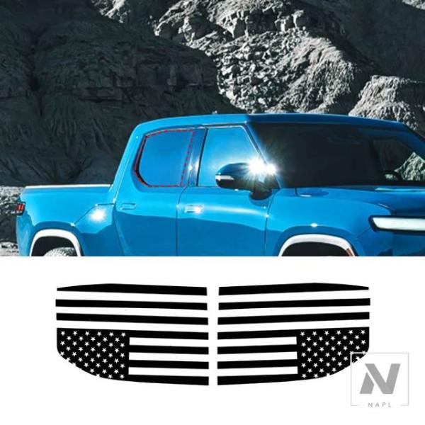 RIVIAN R1T ピックアップトラック 2022-2024 黒リアサイドウィンドウステッカーアメリカ国旗スタイルステッカーデカールカーアクセサリー■仕様 【爆買】重要な化学物質:なし重量:300g高さ:10cm幅:15cm長さ:50cm...