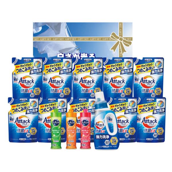 箱サイズ:350×260×245mm・重量：約6190ｇアタック抗菌EX洗剤750ｇ×1アタック抗菌EX洗剤(詰替)590ｇ×10花王キュキュット220ml×3【１本で、抗菌・消臭・洗浄を！！】洗剤ギフト 液体洗剤 アタックEX セット ア...
